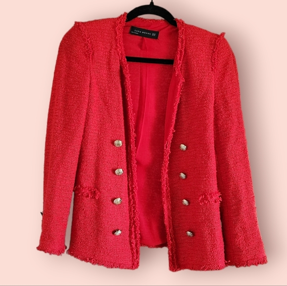 Zara | Jackets & Coats | Zara Red Fantasy Tweed Blazer Kate Middleton ...